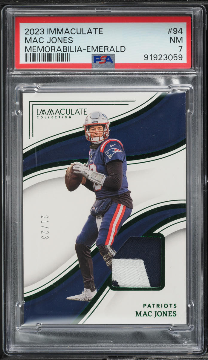 2023 Immaculate Collection Emerald Mac Jones PATCH /23 #94 PSA 7 NRMT