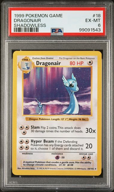1999 Pokemon Base Set Shadowless Dragonair #18 PSA 6